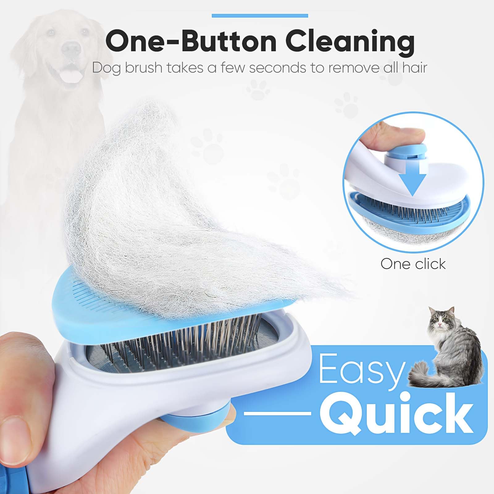 Cat Brush Self Cleaning Slicker Brush with Release Button, Dog Shedding Brush for Grooming, Cat Comb Pet Massage Tool Suitable for Long or Short Pet Hair Cleaner, Removes Tangles & Loose Fur