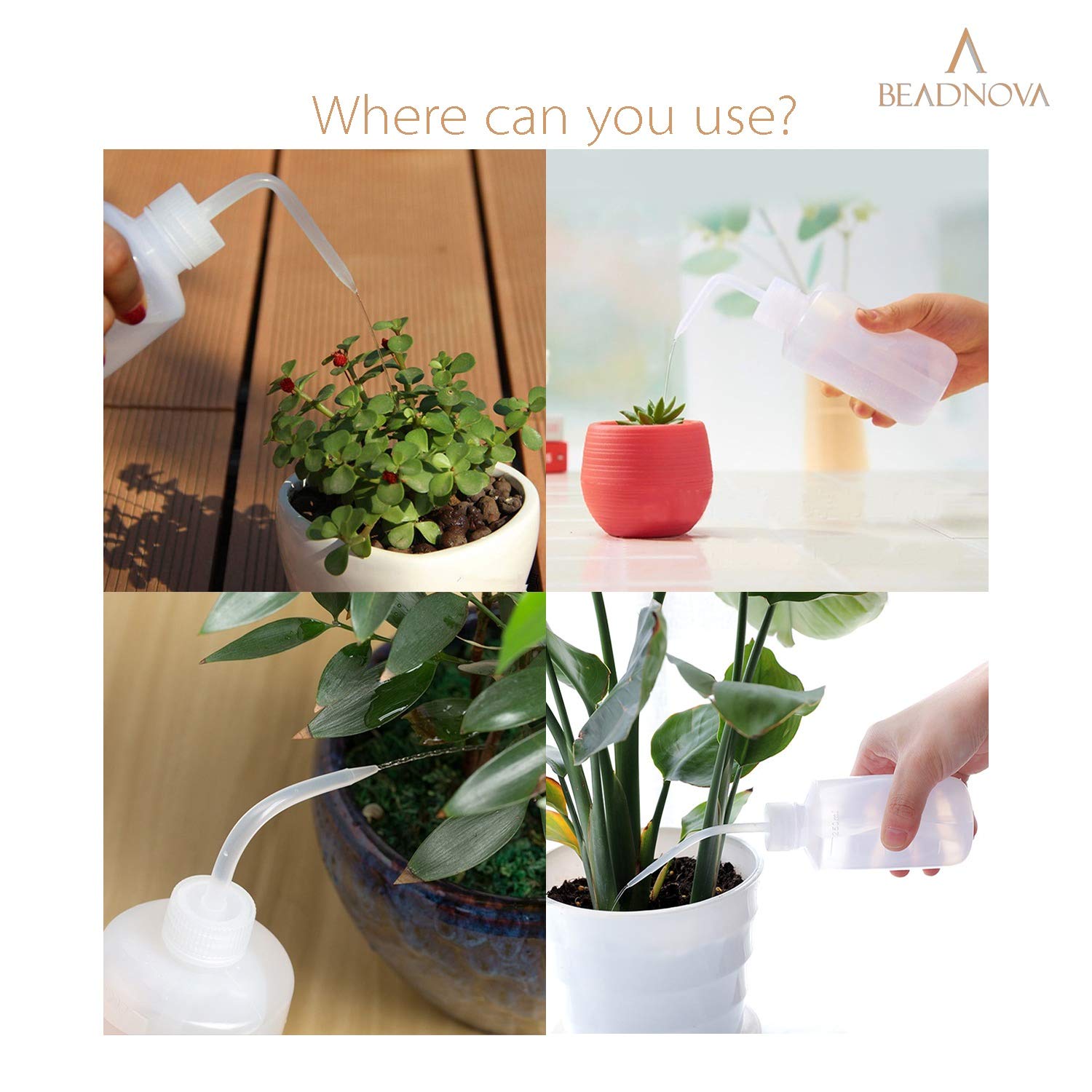 BEADNOVA Squeeze Bottle Plant Watering Bottle 250ml 8oz Small Wash Bottle Squeeze Plastic Small Watering Can for Indoor Plants Succulent Watering Can (3pcs)