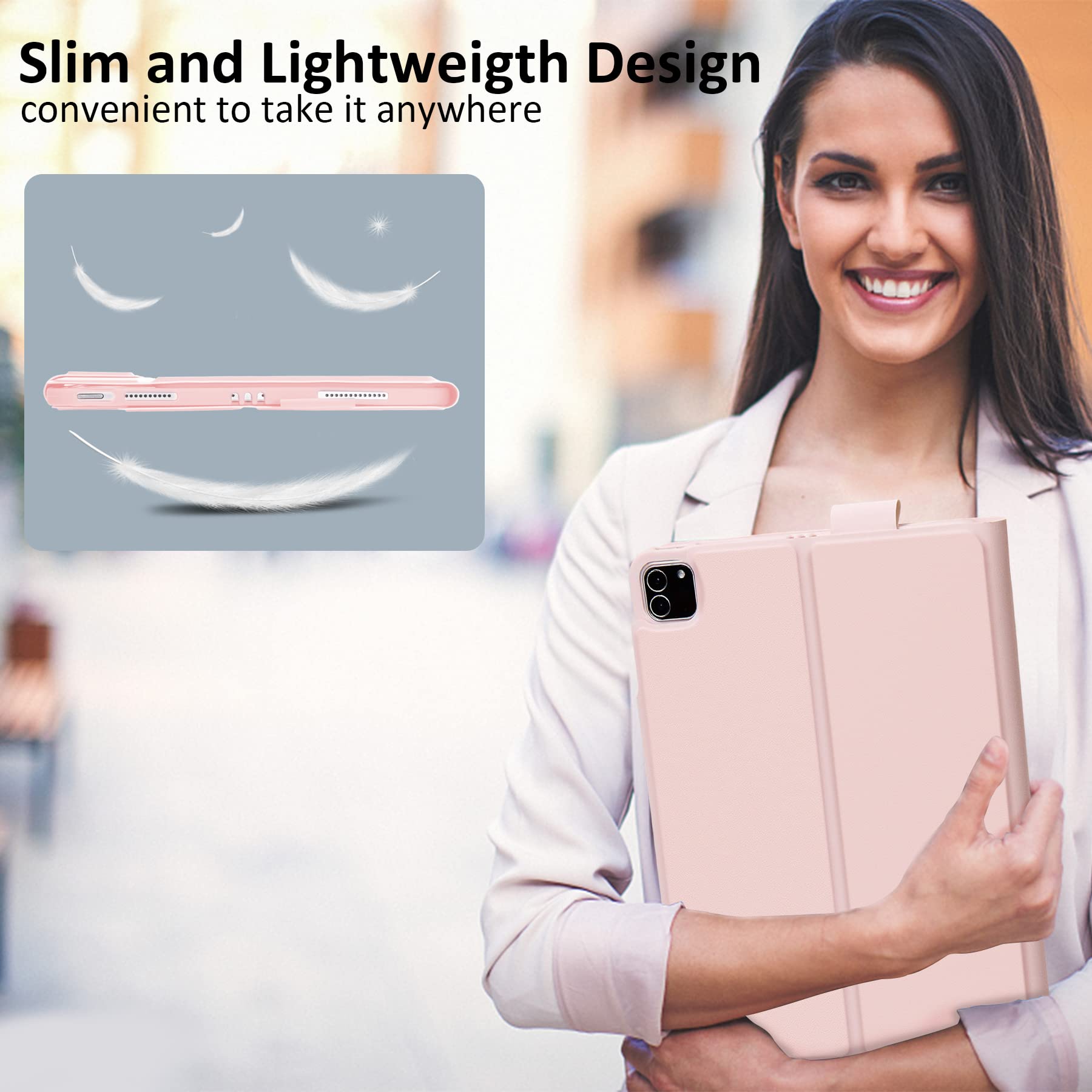 Dolpking Rechargeable Smart Keyboard Case for New iPad 9th Generation 2021/8th Gen 2020/7th Gen 2019 10.2, iPad Pro 10.5 2017/iPad Air 3rd Gen 10.5 2019, iPad Case Keyboard & Pencil Loop (Pink)