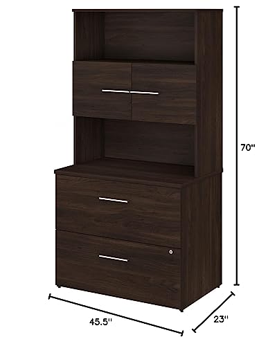 Bush Business Furniture Office 500 2 Drawer Lateral File Cabinet with Hutch, 36W, Black Walnut