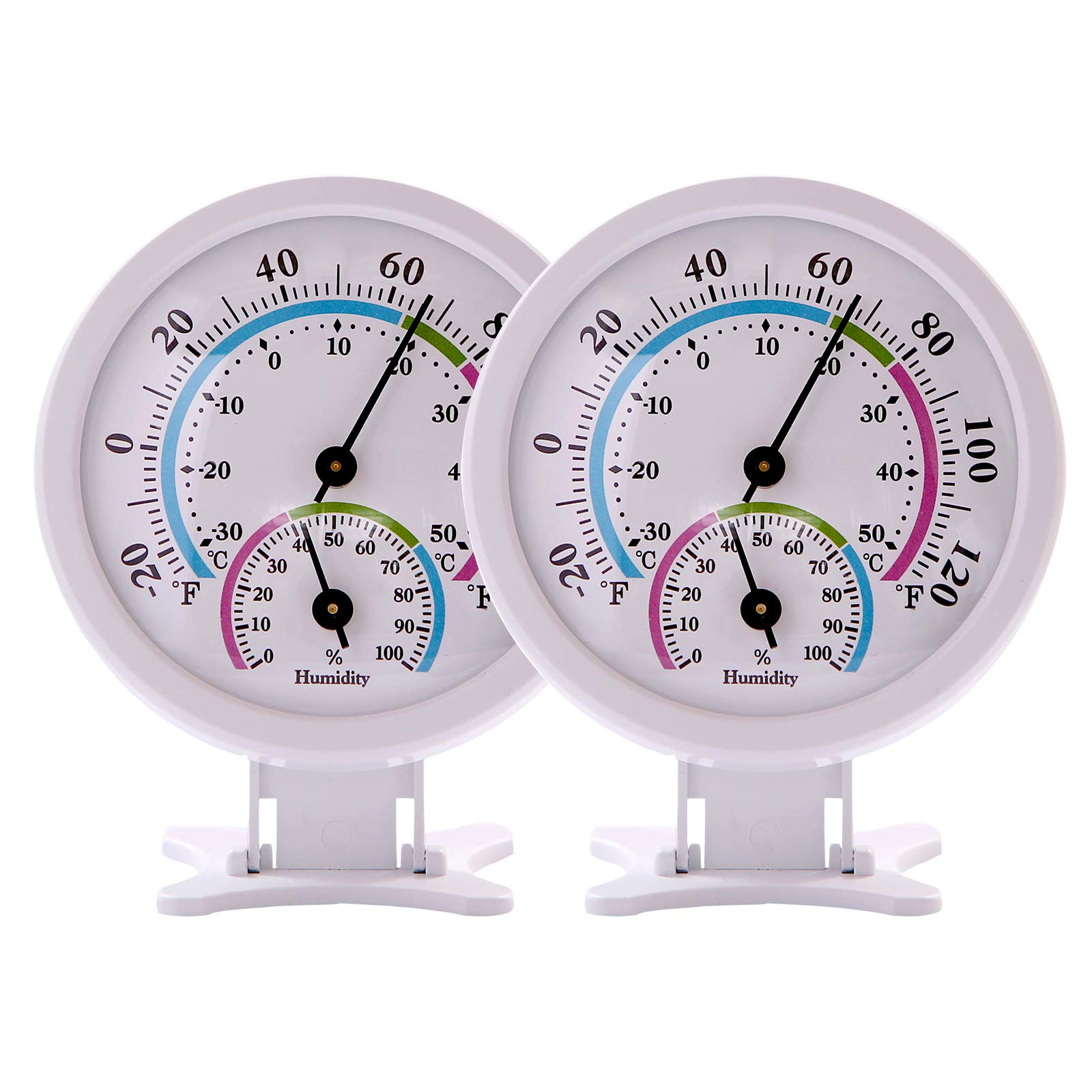 LayscoPro Mini Indoor Thermometer Hygrometer Analog 2 in 1 Temperature Humidity Monitor Gauge for Home, Room, Outdoor, Offices, Display Mechanical Diameter 75mm-2 Pack (No Battery Needed)-White