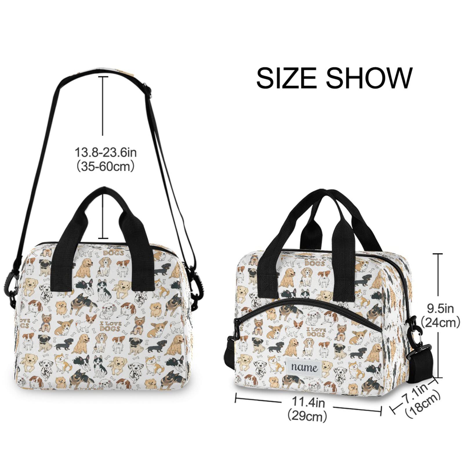 Breeds Drawn Dogs Custom Lunch Bag for Women Men Customized Insulated Cooler Lunch Tote Box for Adult Leakproof Thermal Lunch Tote Bag Lunch Box