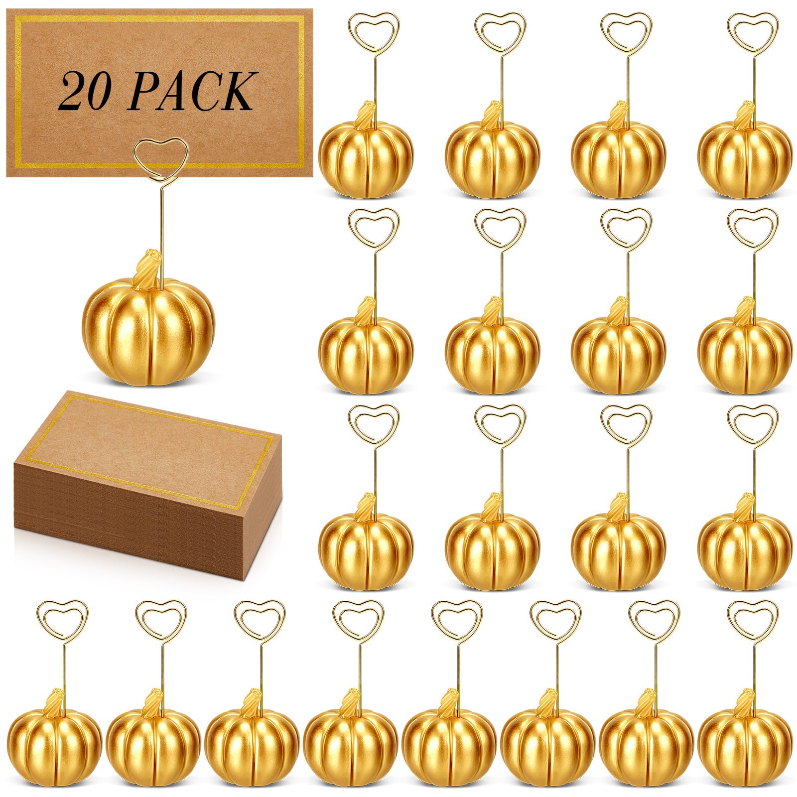 Qeeenar 20 Sets Thanksgiving Pumpkin Place Card Holders Fall Paper Name Cards for Table Setting, Resin Thanksgiving Table Decor Mini Pumpkin Table Number Holder for Wedding Thanksgiving Party(Orange)