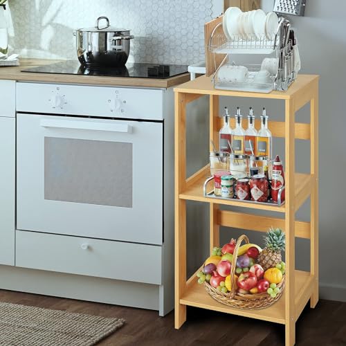 Bookcase Shelf 3 Tier, Small Bookshelf Organizer for Bedroom, Narrow End Table Side Table with Storage Shelves for Books Home Office, Chestnut