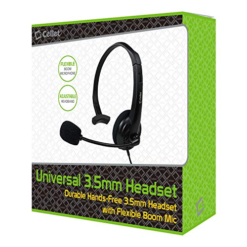 Cellet Wired Hands Free Headphones with 3.5mm Jack, Compatible to Computer Cellphone Headphone PC Skype Webinar Smart Phone Call Center Use Hands Free for delivery Man Truck Driver