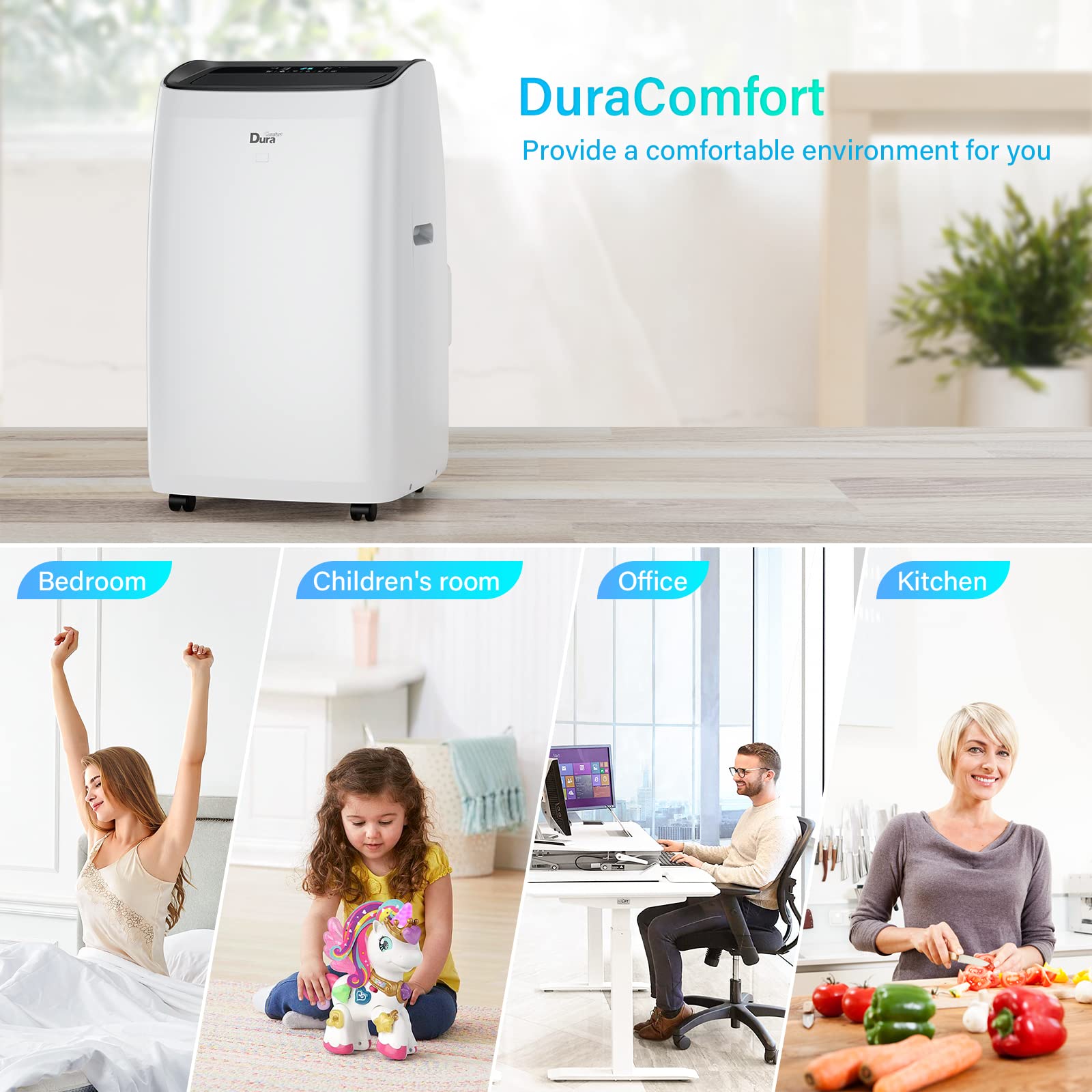 DuraComfort Cooling&Heating Portable Air Conditioners, 14000 BTU(ASHRAE) /10400 BTU (SACC), Dehumidifier, Fan, AC for Room, Up to 450 Sq.Ft
