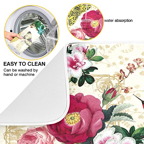 Beautiful Flower Dish Drying Mat For Kitchen Counter, Ultra Absorbent Reversible Microfiber, and Protector for Kitchen Countertops 18 In x 24 In