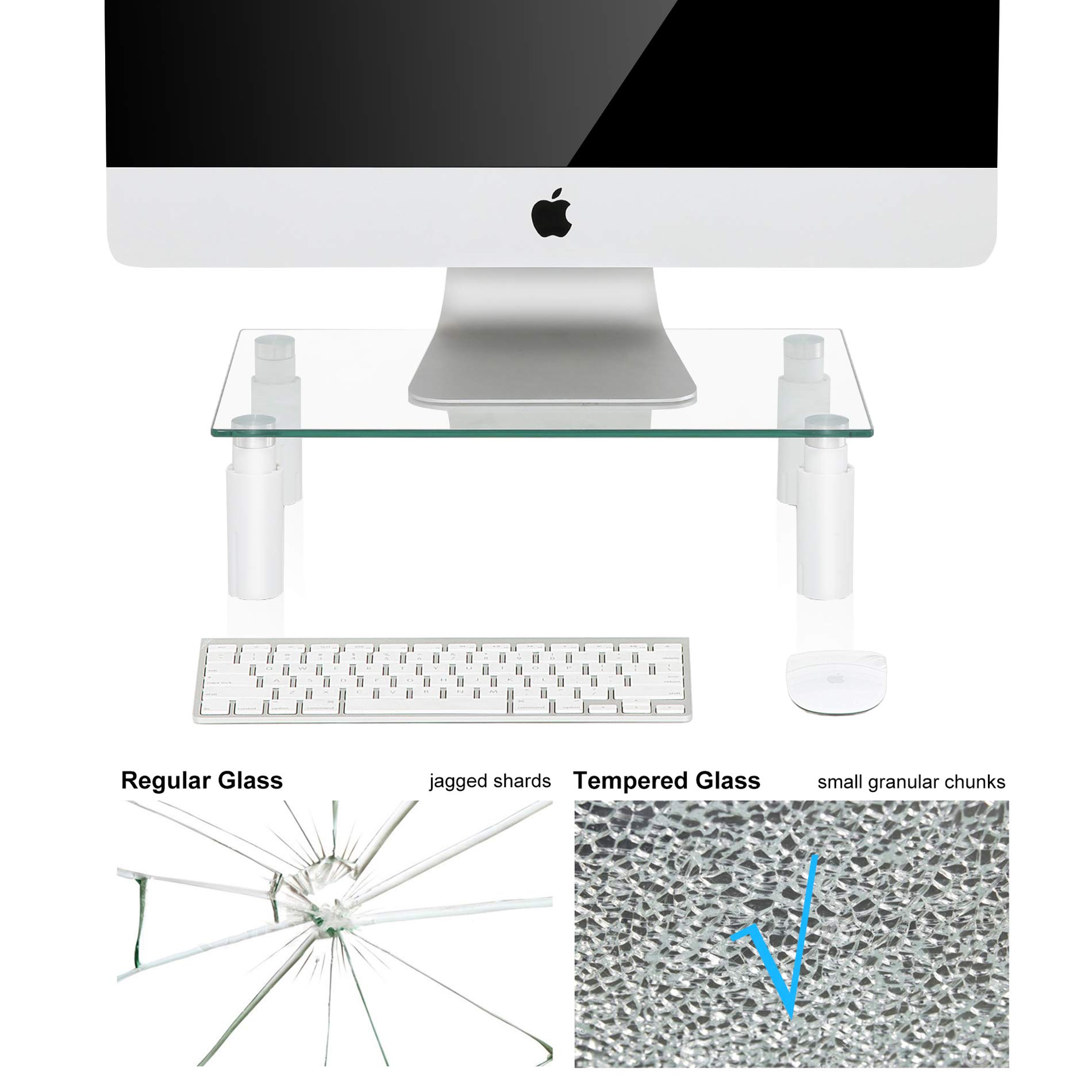 FITUEYES Monitor Stands Curved Glass Computer Risers with Height Adjustable for PC Monitors, Laptops, Computers & TVs,DT105002GC