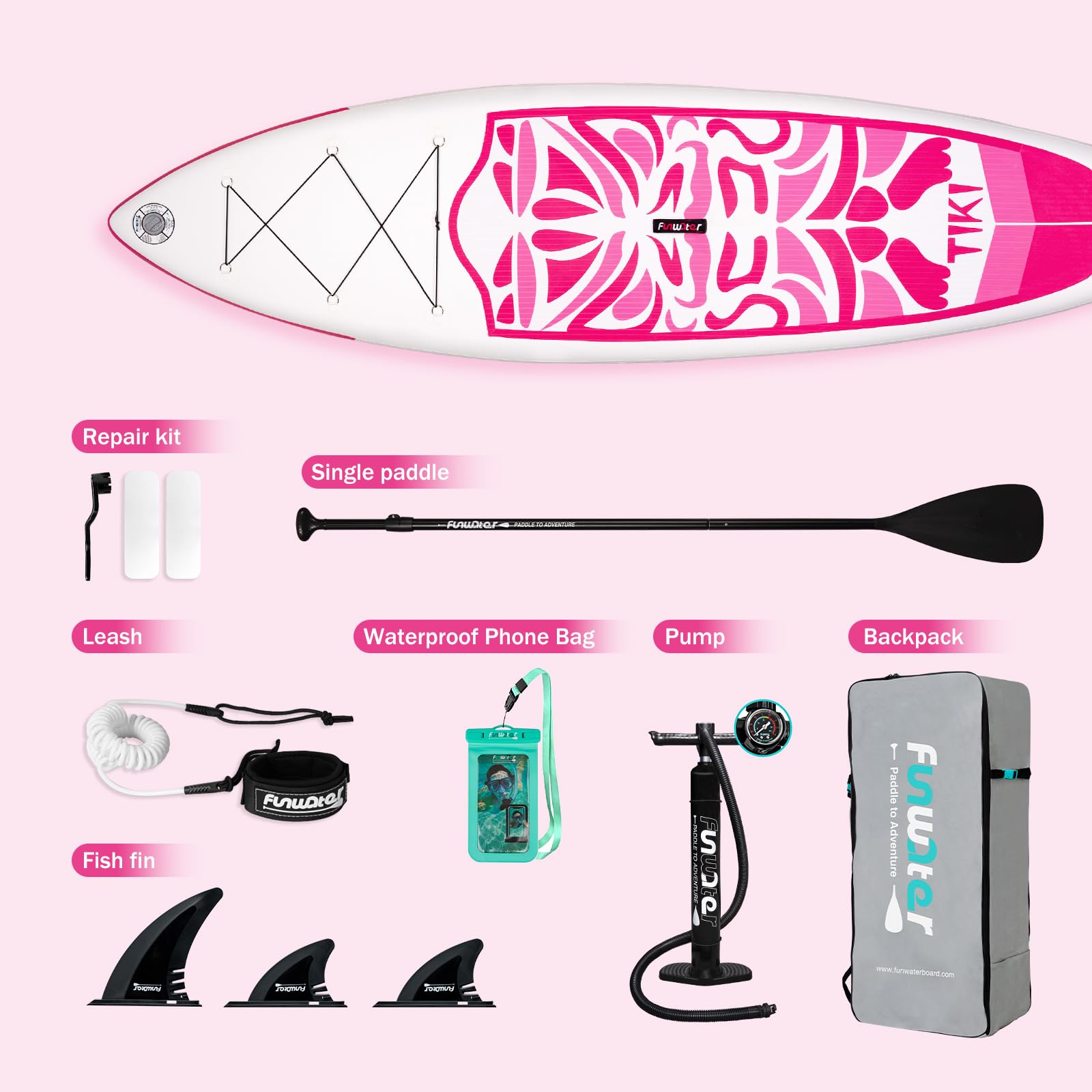 FunWater Inflatable 10'6×33"×6" Ultra-Light SUP for All Skill Levels Everything Included with Stand Up Paddle Board, Adj Paddle, Pump, ISUP Travel Backpack, Leash, Waterproof Bag