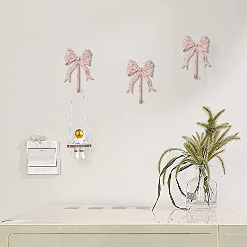 BOOMLATU Shabby Chic Large Wall Mounted Bow Coat Hook,Decorative Pink Wall Hook for Scarf, Bag, Towel, Hat etc for Living Room Kitchen Bathroom Office Pack of 2