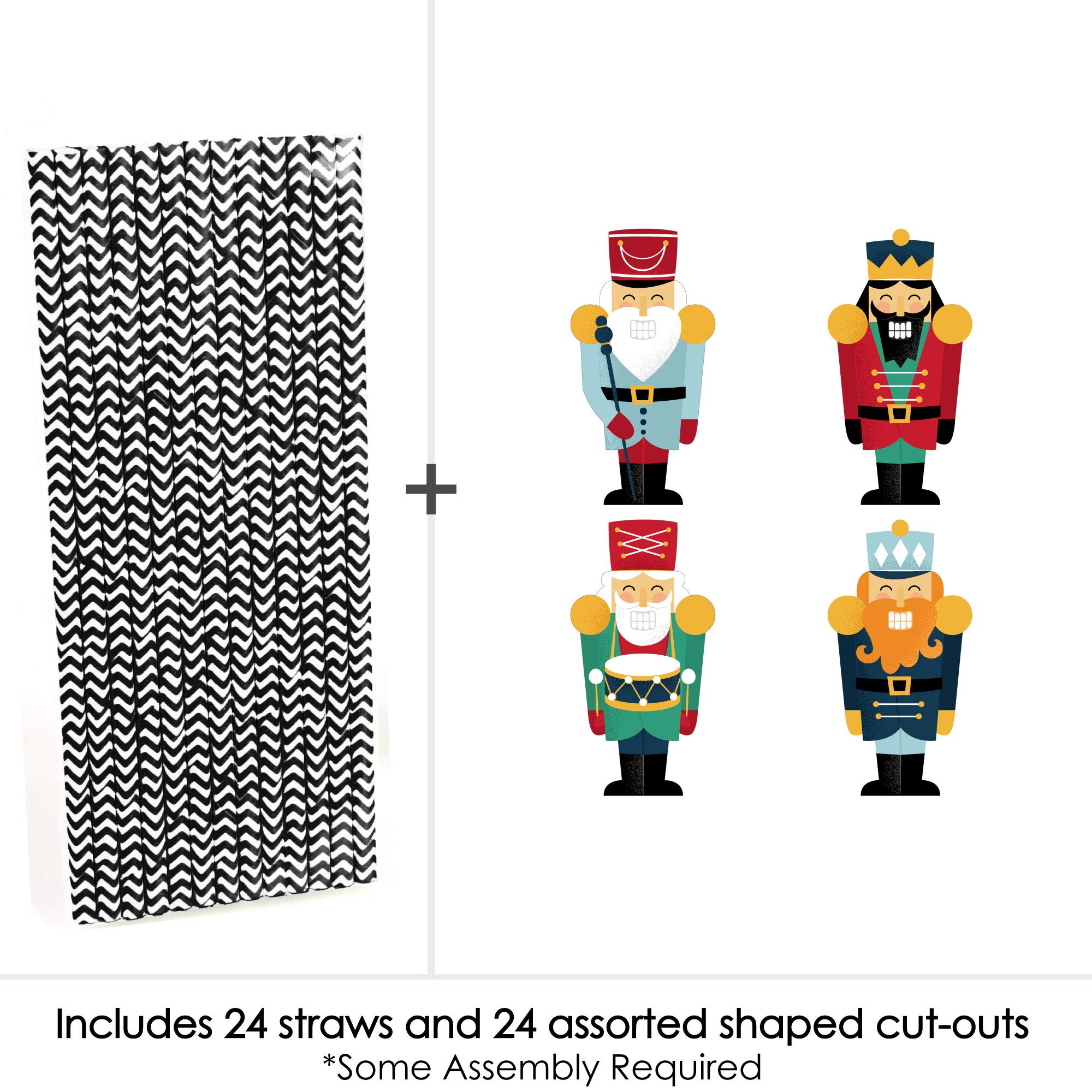 Big Dot of Happiness Christmas Nutcracker - Paper Straw Decor - Holiday Party Striped Decorative Straws - Set of 24