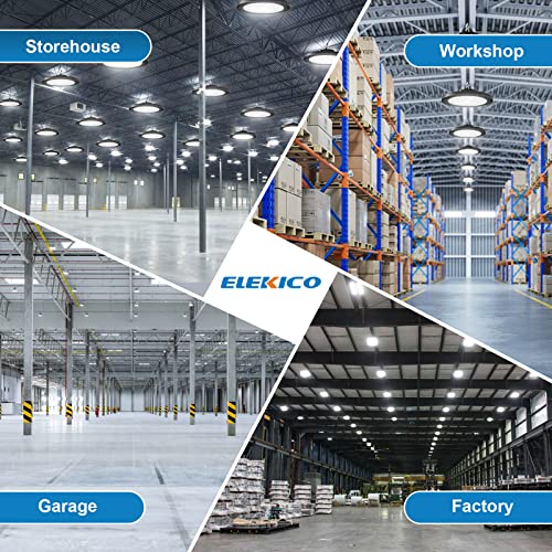 ELEKICO led high Bay Light, 150W 21000Lm 5000K Daylight IP65 high Bay led Lights with Plug 5ft Cable, UFO led high Bay Lights for Warehouse Workshop Factory Barn Garage Area Lighting Fixture 4 Pack