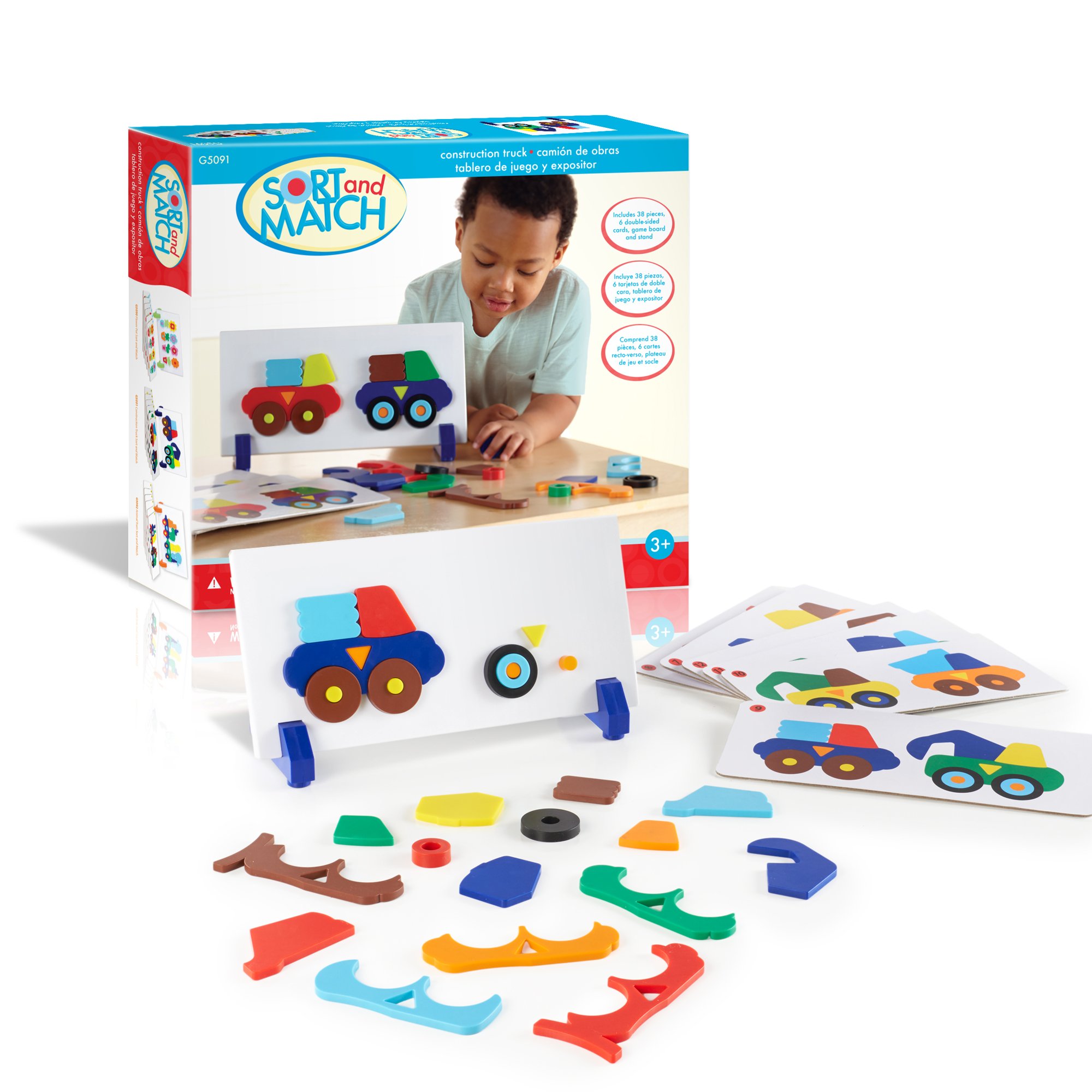 Guidecraft Construction Truck Sort and Match - Color and Shapes Matching Game for Children - Kids Early Learning and Development Toy