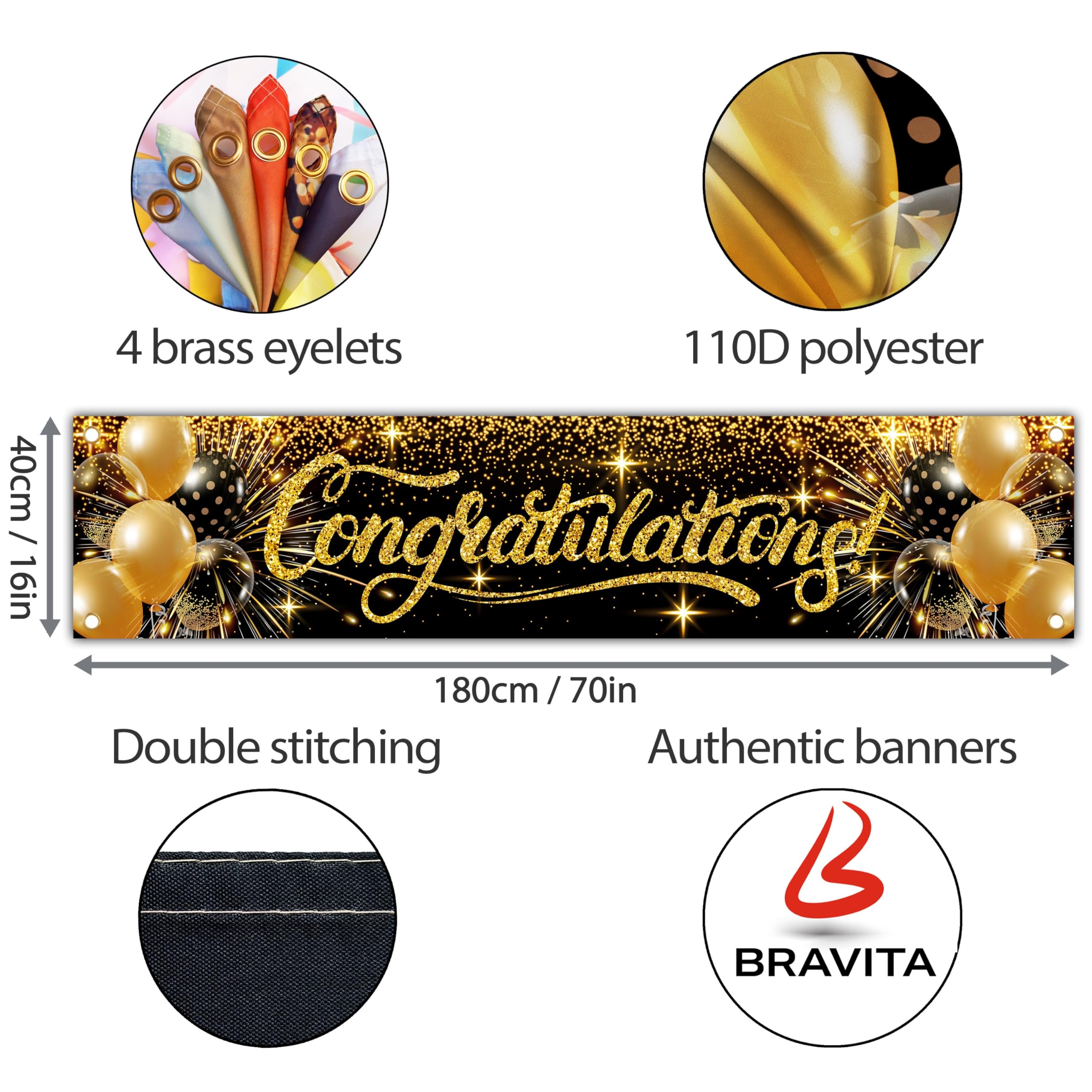 Congratulations Banner - Congratulations Decorations - We are so Proud of You banner - Well Done Banner - Graduation Banner - Graduation Decorations for Prom - 6 x 1.3ft (Black and Gold)