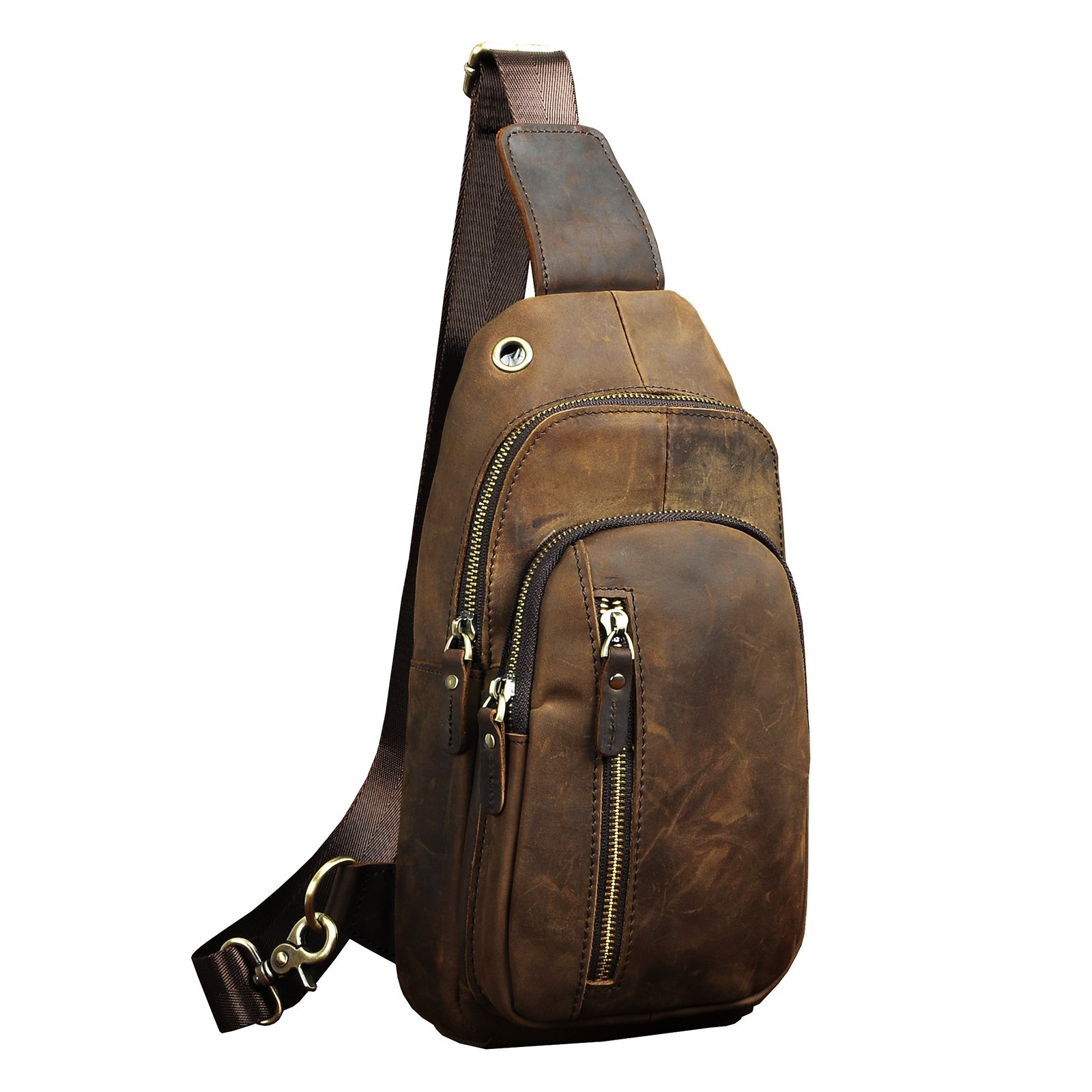 Le'aokuu Men Outdoor Casual Travel Hiking Tea Crossbody Chest Sling Bag Rig One Shoulder Strap Bag Backpack Men Leather
