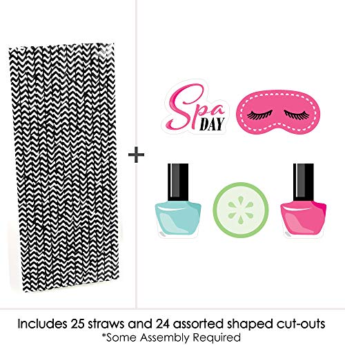 Big Dot of Happiness Spa Day - Paper Straw Decor - Girls Makeup Party Striped Decorative Straws - Set of 24
