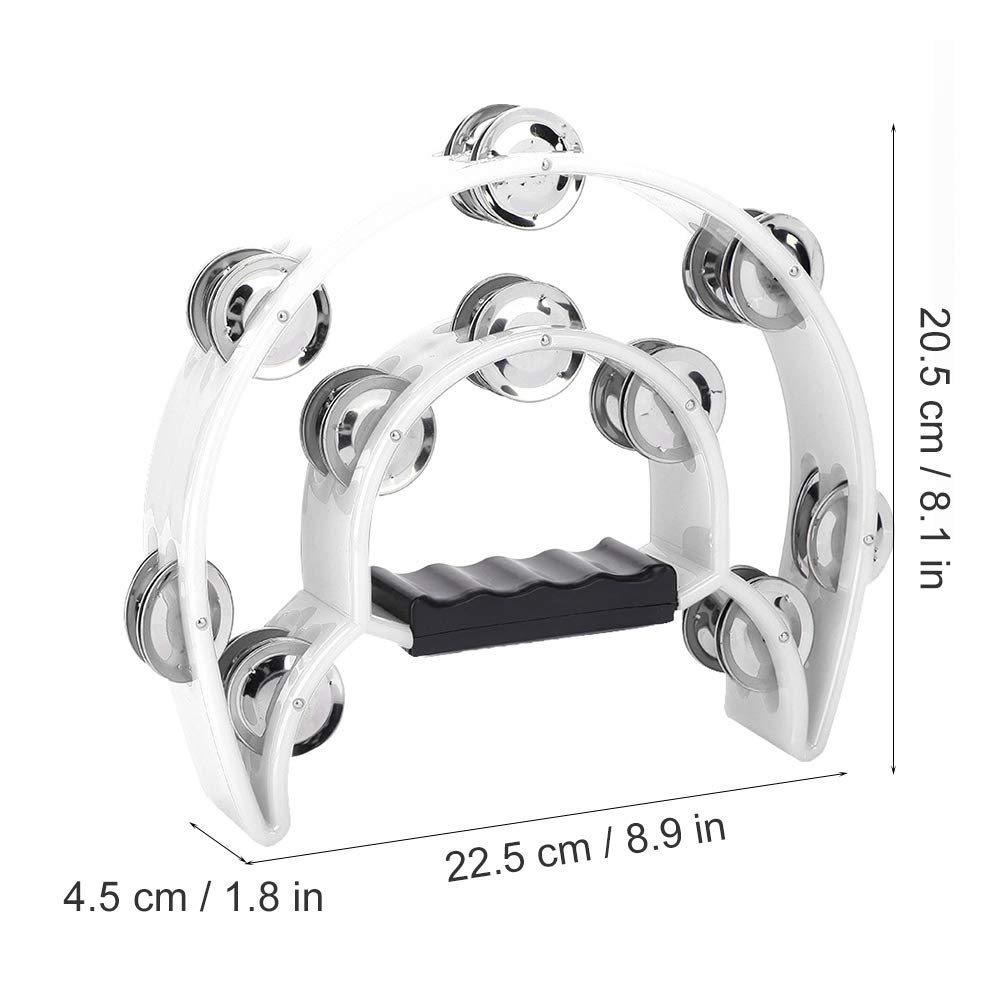 Double Jingles Tambourine, Plastic And Metal Eco-Friendly Material Percussion, Delicate Workmanship Good Texture for Friends(White)