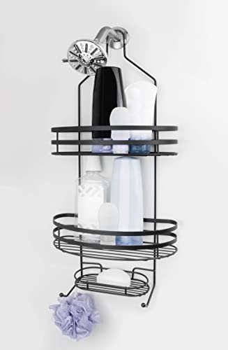 Brookstone, BKH1504, Rust-Free Caddy, No Drilling Required, Fits Over Most Standard Size Shower Head, Super Lightweight Bath Organizing Rack, Non-Slip Silicon Top Secures Placement, Black