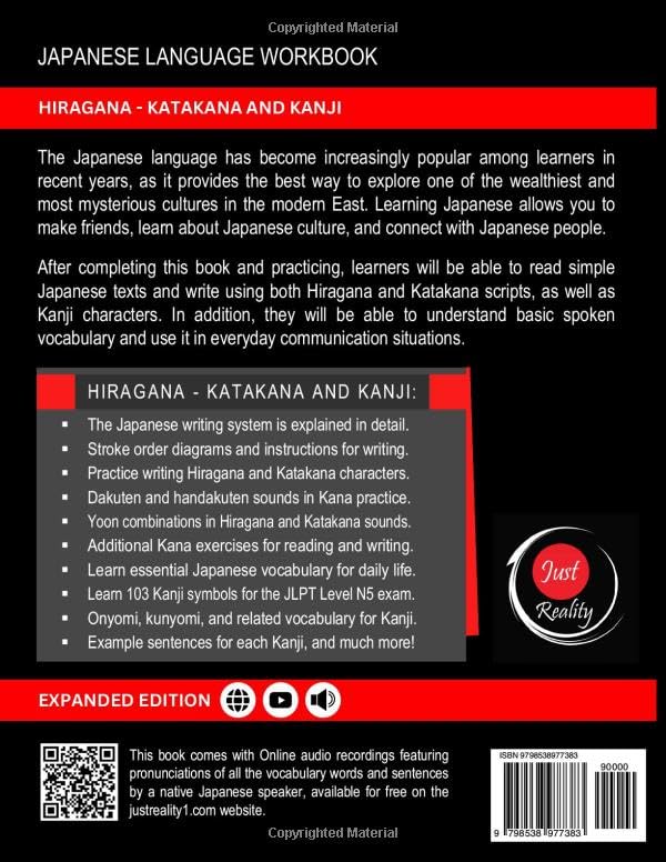 Learning Japanese Workbook for Beginners: Hiragana Katakana And Kanji - Quick and Easy Way to Learn the Basic Japanese Up-to 300 Pages (EXPANDED EDITION)