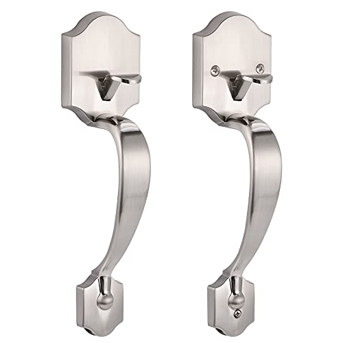 Brotima Grip Door Handleset Low Profile Contemporary Double Door Handleset with Single Cylinder for Entrance and Front Door in Satin Nickel, Reversible for Right and Left Handed