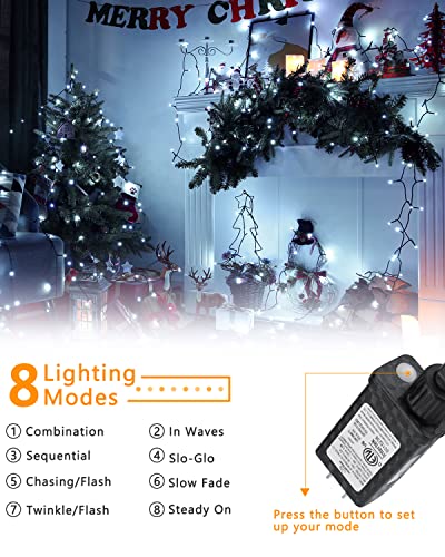 Flacchi White Christmas Lights 82Ft 200 LED Timer 8 Modes Low Voltage String Lights Indoor Outdoor
