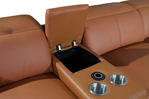 Blackjack Furniture Venice 8 Piece Sectional Sofa with 4-Power Recliners, Features Adjustable Headrest, Lumbar Support, USB and Wireless Charging Station, Extra Large Storage, 2 Consoles, Camel
