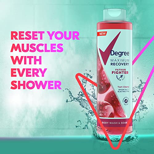 Degree Maximum Recovery Body Wash and Soak Post-Workout Recovery Skincare Routine Tart Cherry + Epsom Salt + Electrolytes Bath and Body Product 22 oz, Pack of 4