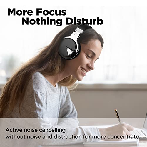 Commalta E7 Active Noise Cancelling Headphones, Over-Ear Bluetooth Headphones, Wireless with Built-in Mic Headphones, Deep Bass, Comfort Fit, 30 Hours Playtime, for Travel, Home Office, Jet Black