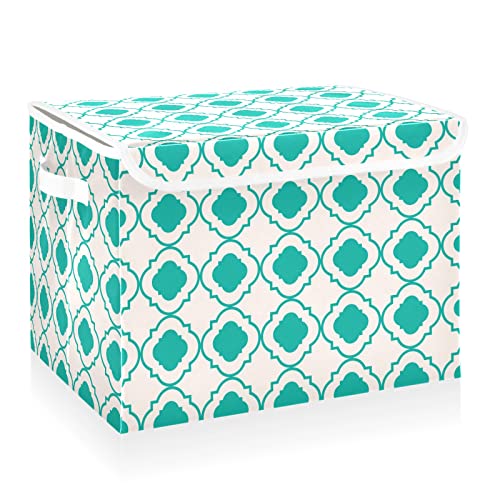 CaTaKu Vintage Green Lattice Storage Bins with Lids and Handles, Fabric Large Storage Container Cube Basket with Lid Decorative Storage Boxes for Organizing Clothes