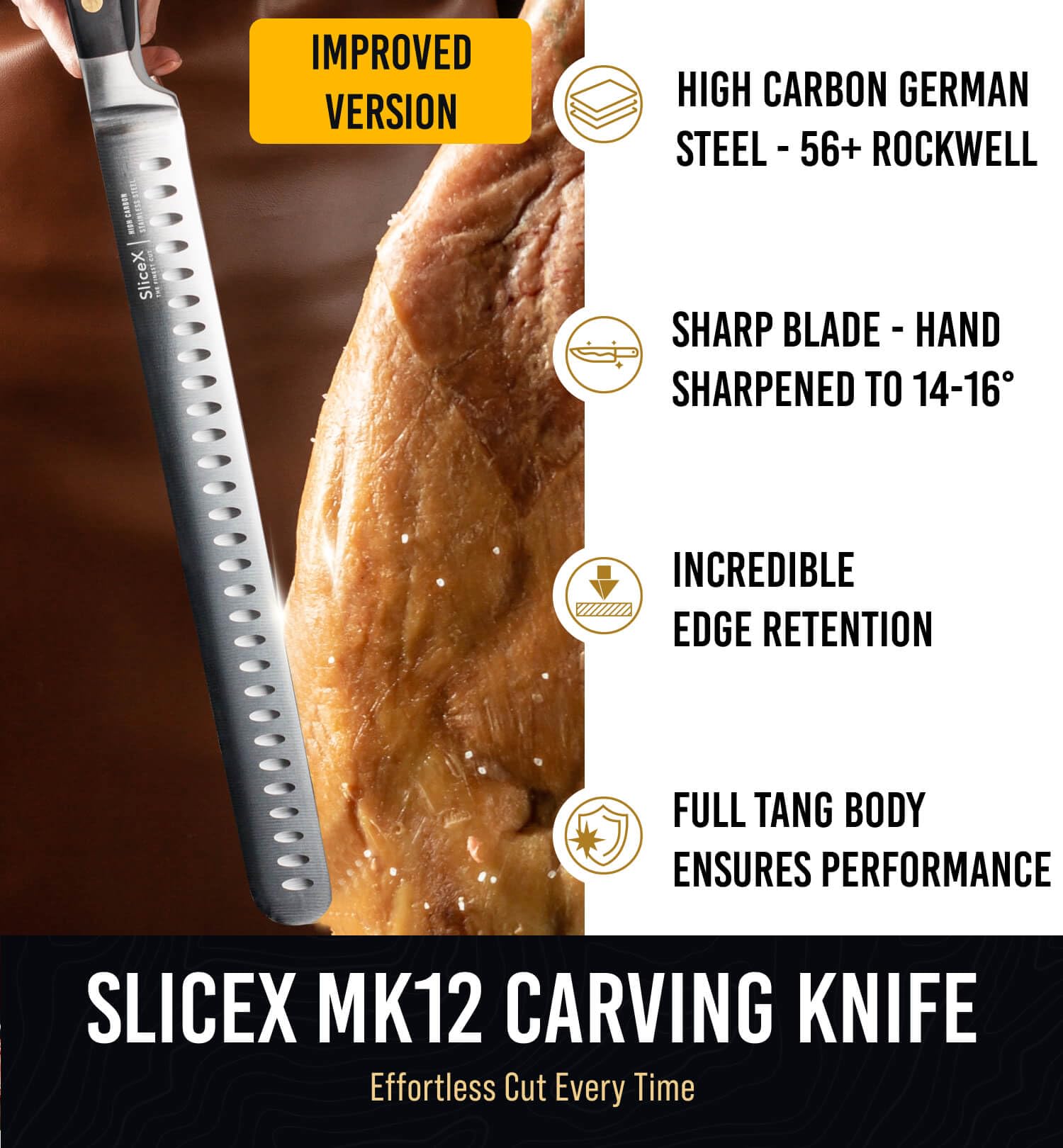 Bright Hobby Meat Carving Knife - Razor Sharp 12 in Large Slicer for Meat, Slicing Cutting, Brisket, Beef, BBQ, Ham etc. The Best Brisket Knife, White, (SK-001)