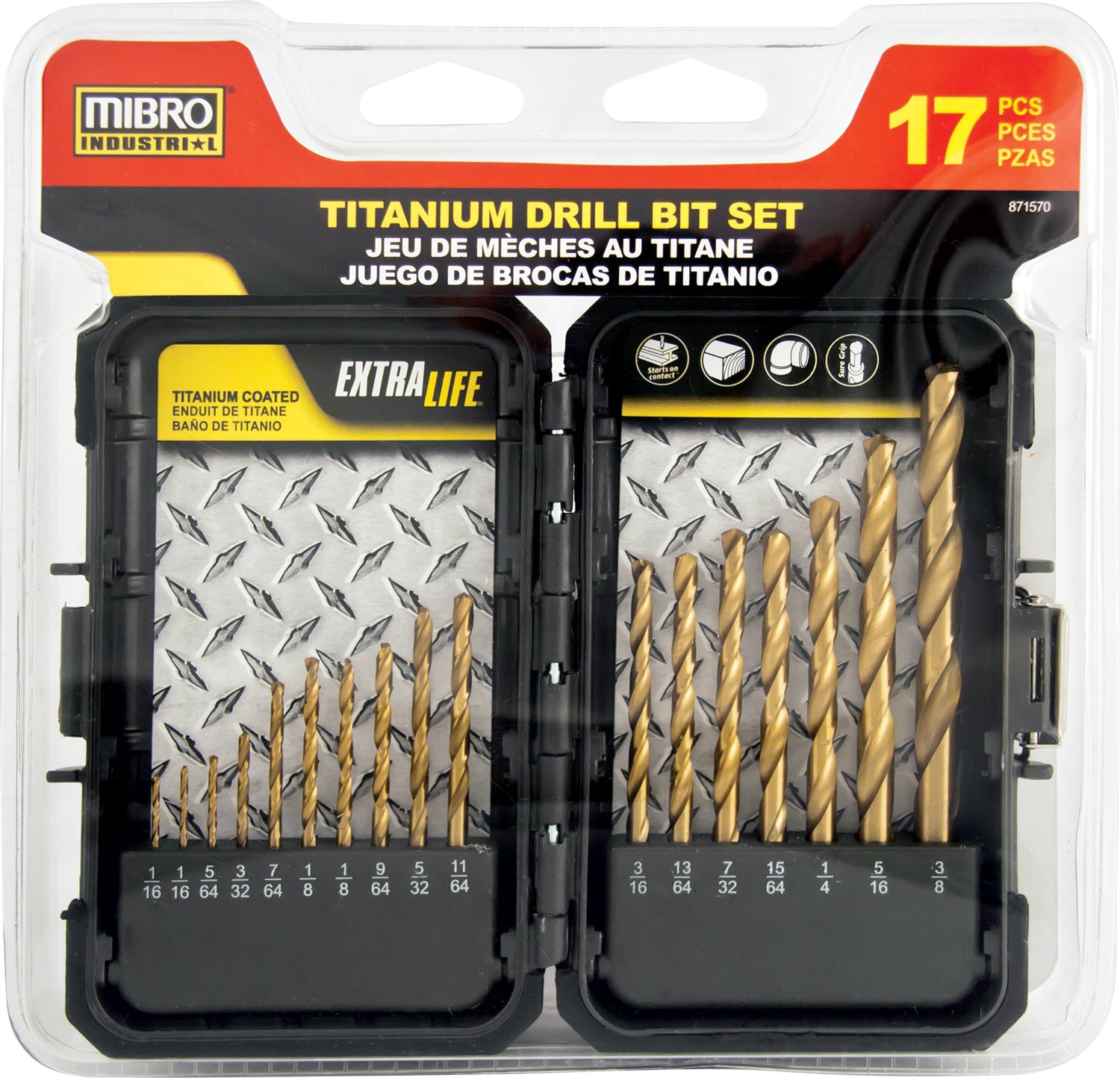 MIBRO 871570 Titanium Extra Life Metal Master Drill Bit Set, 17 Pieces