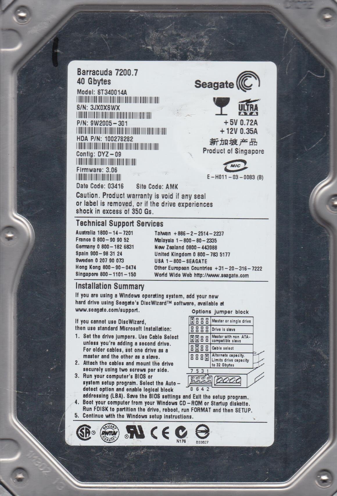 Seagate Barracuda 7200.7 40GB UDMA/100 7200RPM 2MB IDE Hard Drive