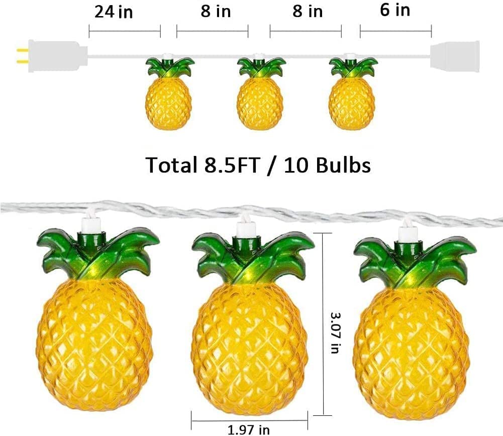 Dr.BeTree Pineapple String Lights 8.5ft, Funny Pineapple String Lights 10 Large Pineapple Lights, Tropical Beach Themed Pineapple Fairy Lights for Home Birthday Party Decor, White Wire