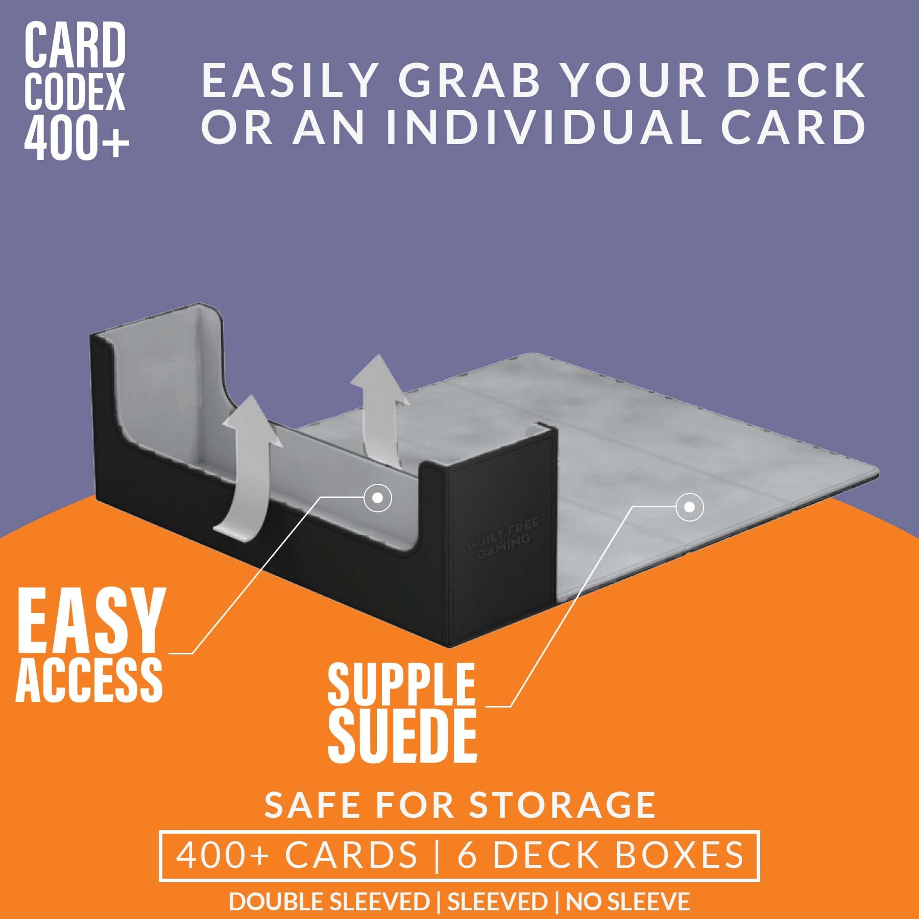 Guilt Free Gaming Card Codex 400+ | TCG Deck Storage - Holds Sleeved Cards, Deck Boxes, and More. Protection for your Collection