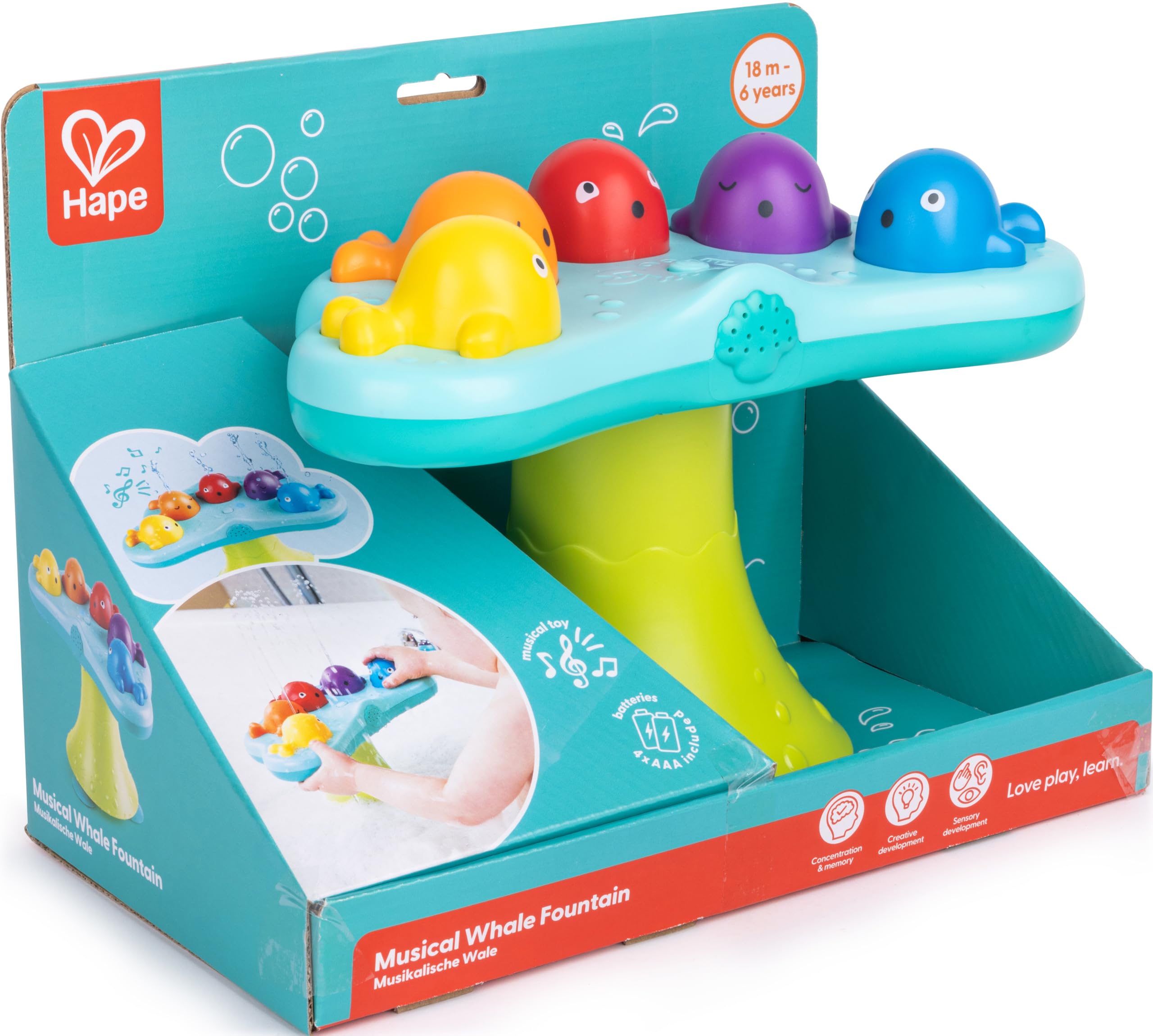 Hape Music Fountain Bath Toy| Whale Bathtub 2 Play Modes Toy with Music| Bathroom Shower Toy for Toddlers