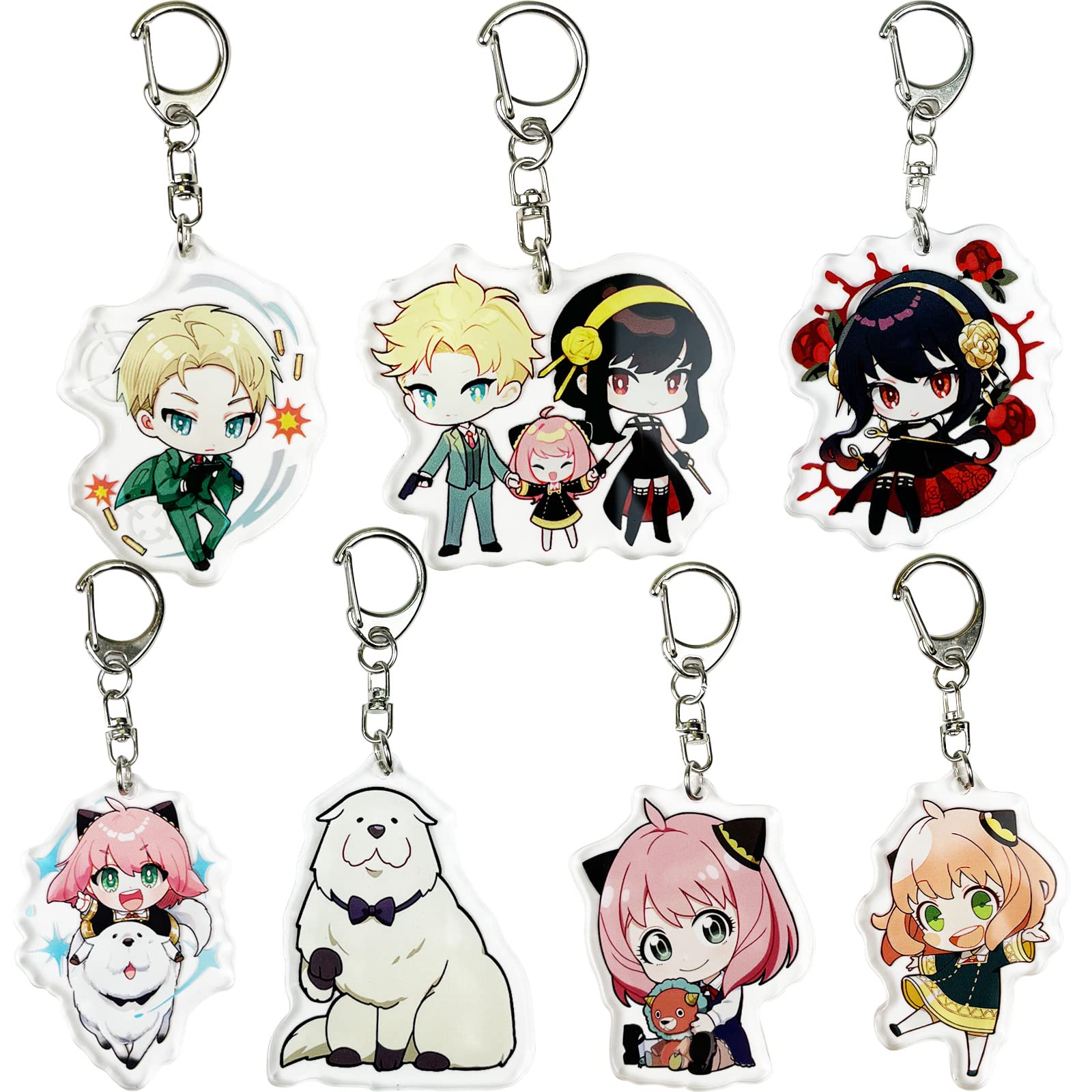 Birsppy DAANAH 7Pcs Spy Family Keychains Anya Yor Loid Forger Cosplay Cute Cartoon Anime Keyrings