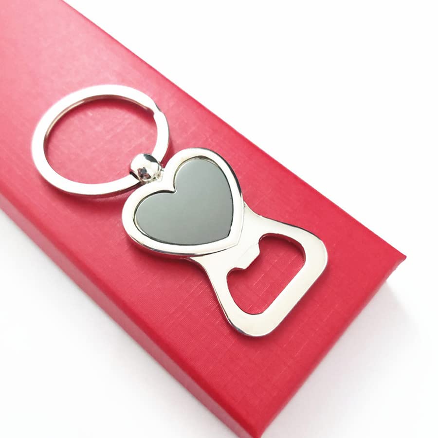 ARFUKA Bottle Opener Keychain Portable Beer Bottle Opener Key Chain Heart Pendant Keyring Beverage Bottle Opener Key Ring Gift for Men and Women