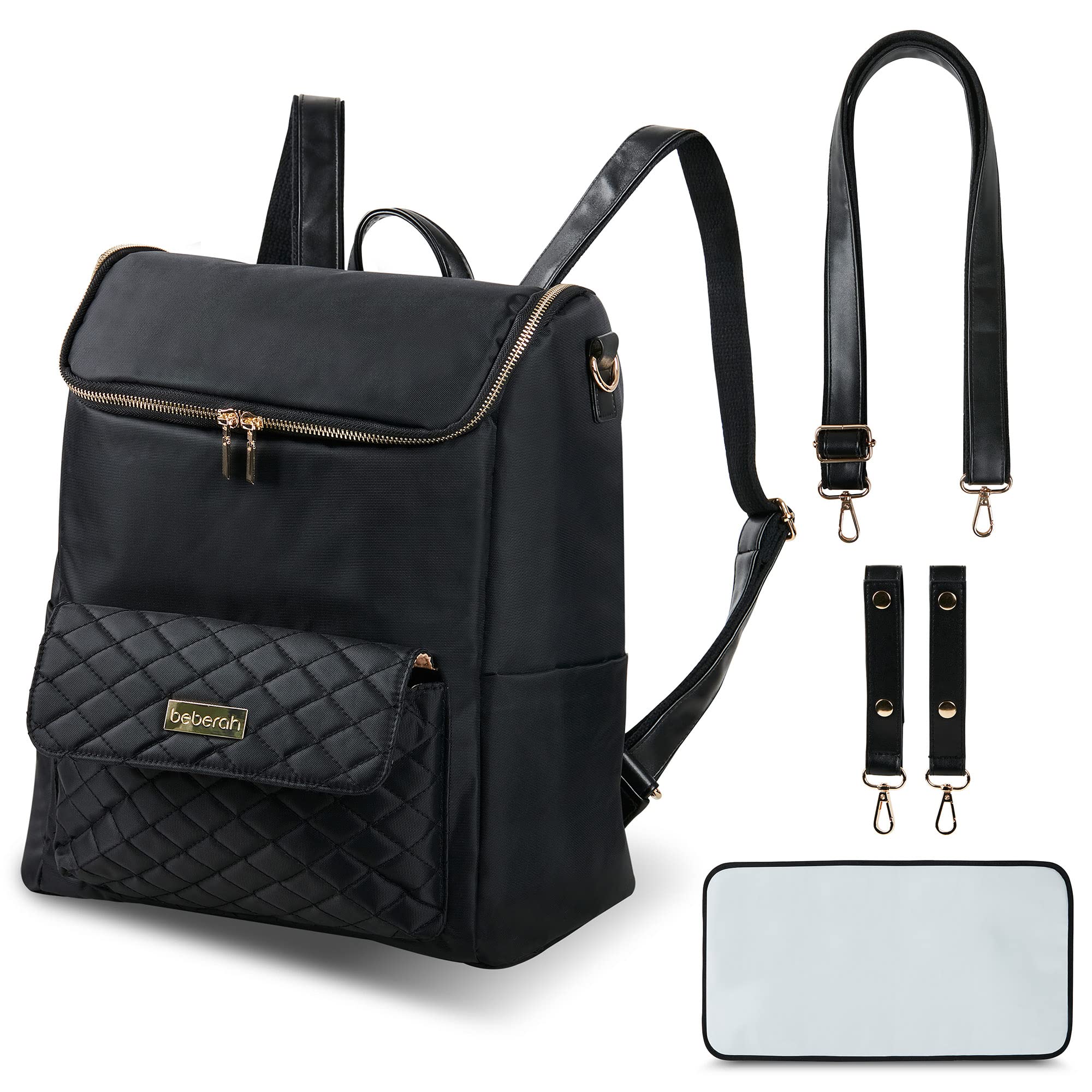 Backpack Diaper Bag in Black - Large Diaper Bag Backpack With Stroller Straps, Changing Pad - Stylish Backpack Diaper Bags for Moms - With Roomy Interior, Inside Pockets