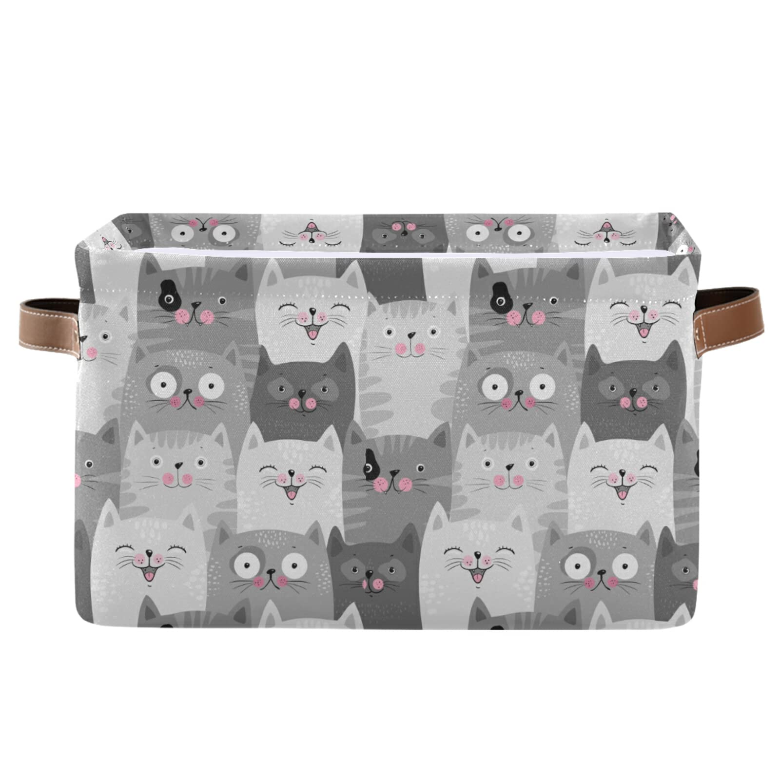 DXTKWL Animal Cat Kitten Pattern Storage Basket Bin with Handles, Large Rectangular Storage Cube Collapsible Storage Box Organizer Decor for Kids Toys Nursery Shelf Closet Bathroom Basket 1 Pack