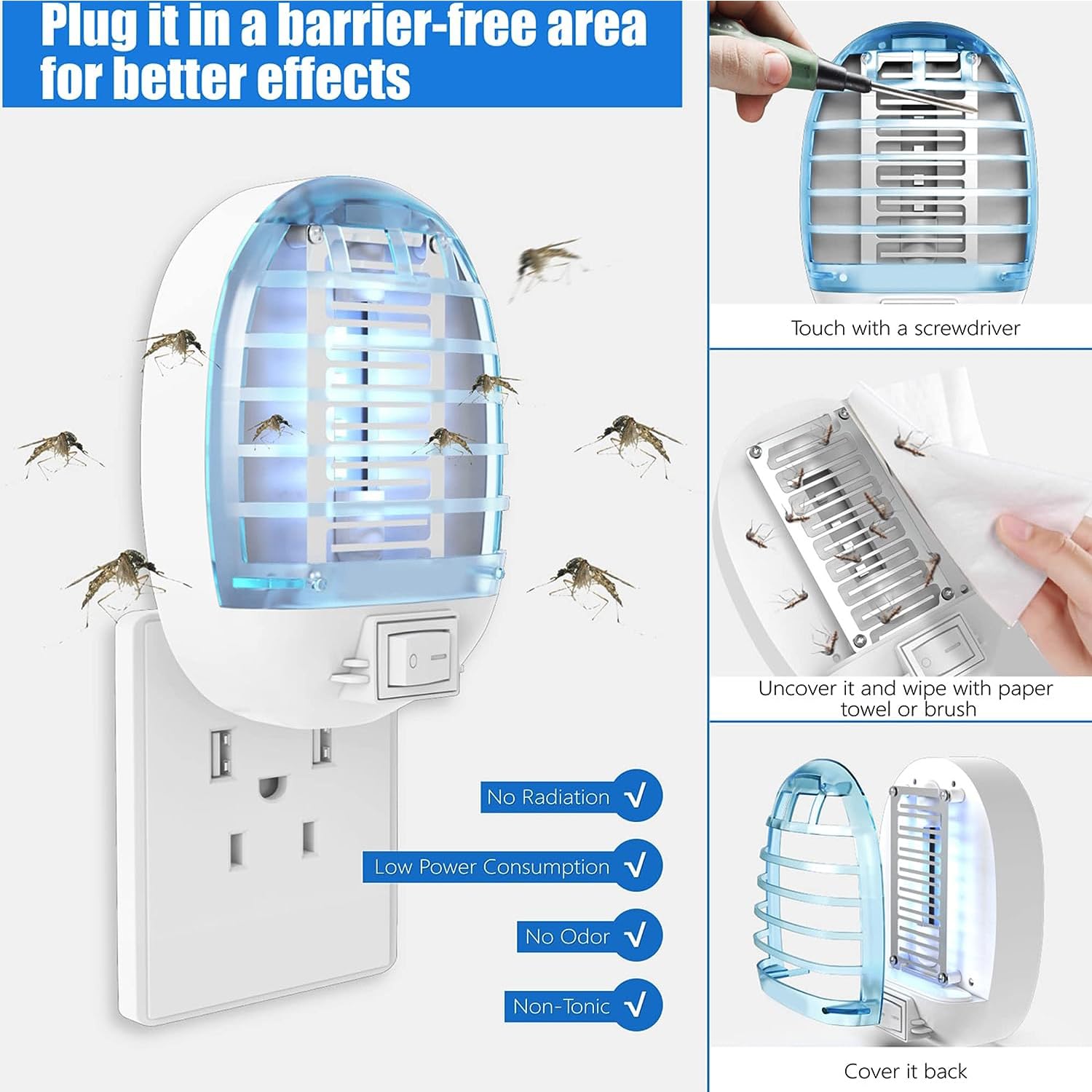 Fly Traps Indoor for Home PARSMIC Bug Zapper Mosquito Trap Electric Fly Swatter Racket Fly Zapper Updated Fly Killer – Light Blue, 6PCS