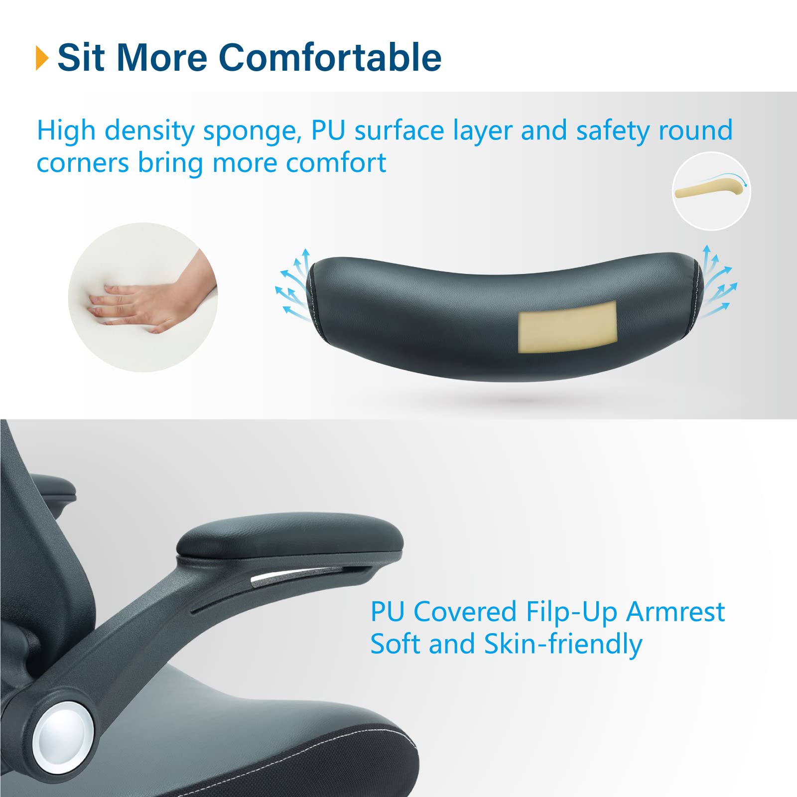 Chairoyal Office Chair -PU Cushion Ergonomic Mesh Back Home Office Desk Chairs with Adjustable Lumbar Support & Seat Height, Swivel Executive Computer Task Chairs with Flip-Up Arms for Office/Study