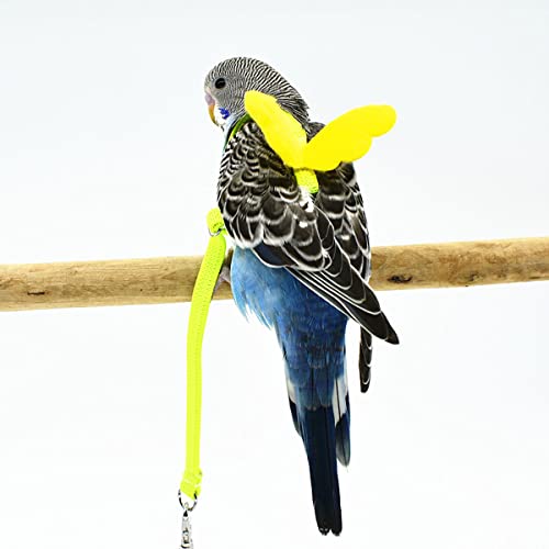 Clpoawc Parrot Bird Harness and Leash Adjustable Bird Harness Leash Outdoor Flying Kit Training Rope for Parrot Budgie Lovebird Cockatiel Macaw Parakeet(Yellow)