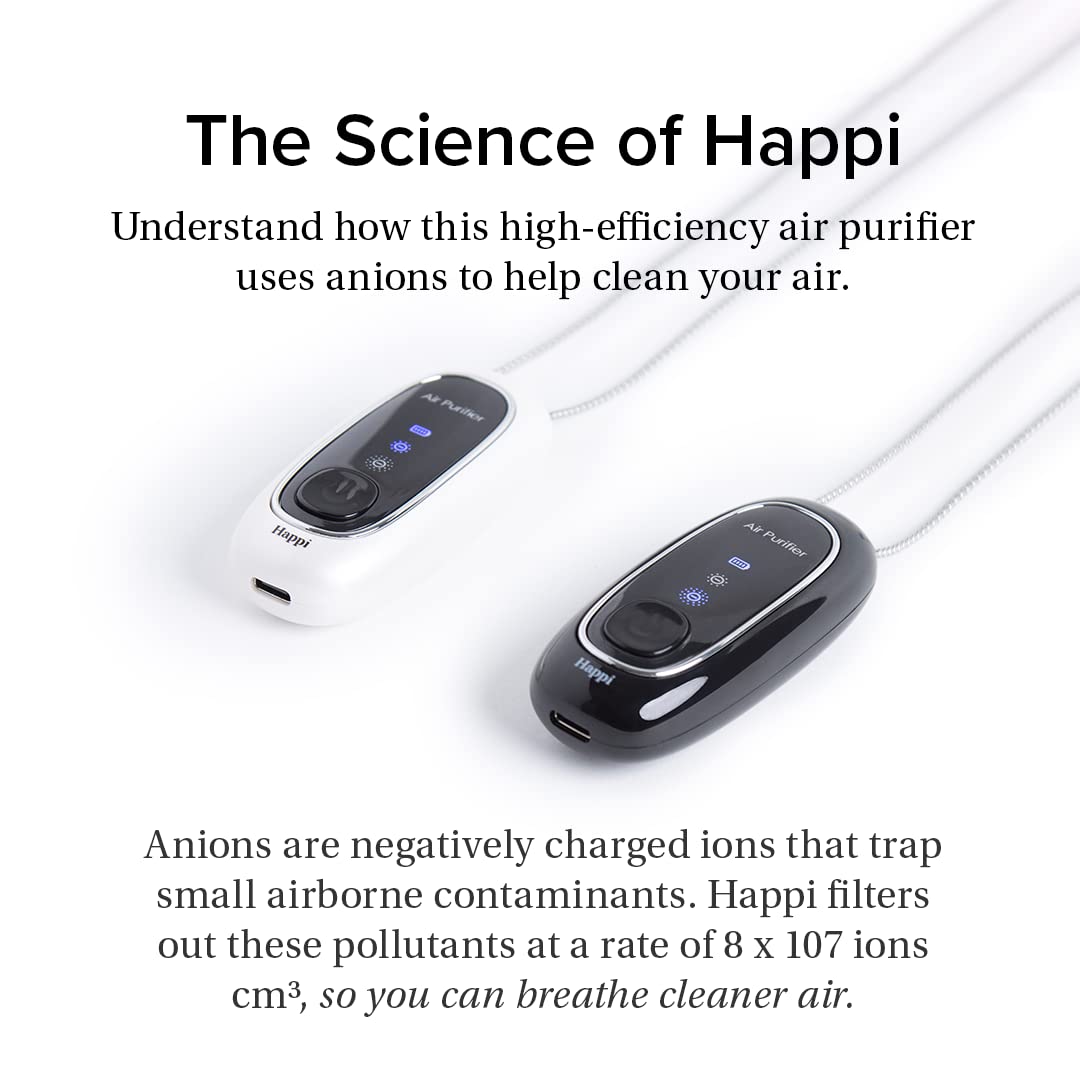 Happi Go Mini Portable Personal Air Purifier, Real Time Air Quality LED Smart Display, Absorbs Smoke, Pollen, Dust & More, Removes Viruses & Bacteria, Odor Eliminating, Ready for Car and Travel, Sleek Black