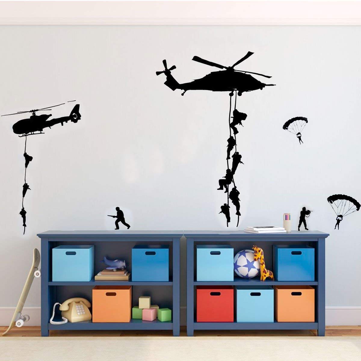 PICTURE IT ON CANVAS Soldiers Parachuting from Helicopters for Kids Playroom, Children, Military Families Army Wall Decals
