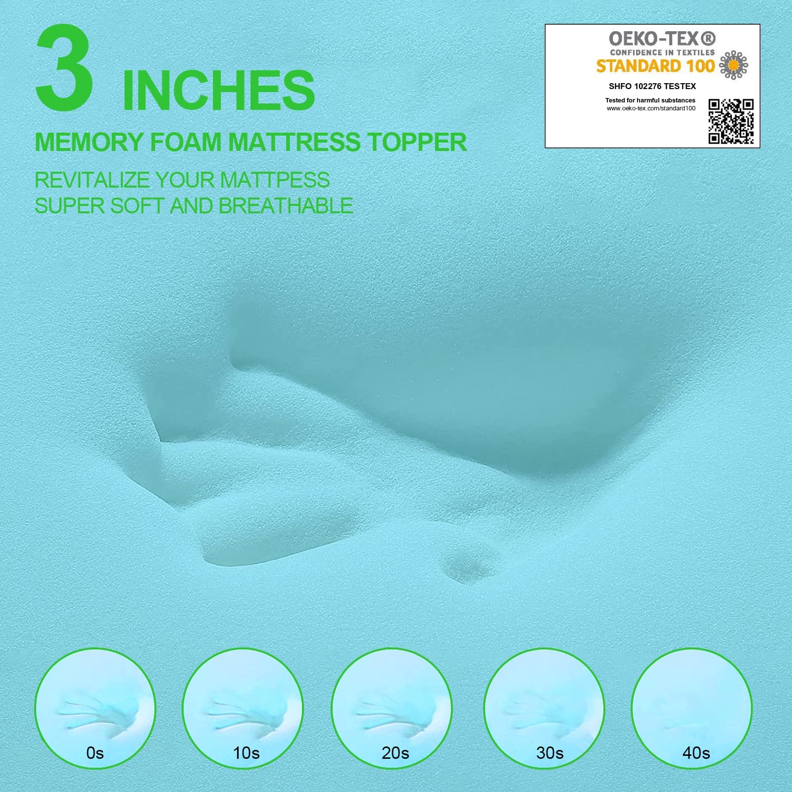 CHxxy 3 inch Memory Foam Mattress Topper Full Size,Soft Cooling Mattress Topper for Pressure Relief,Bed Topper Non-Slip Design with Removable Washable Cover& Adjustable Strapsā¦, White