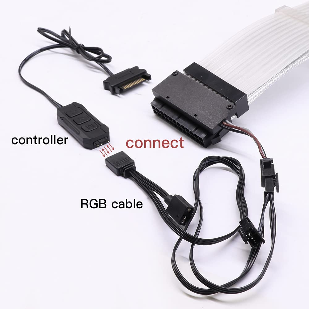 ARGB Extension Cable Kit 24-Pin ATX Motherboard 8-Pin PCIE 8-Pin GPU Addressable with RGB Controllerfor Computer Gaming Case (24-Pin PSU+8-Pin GPU)
