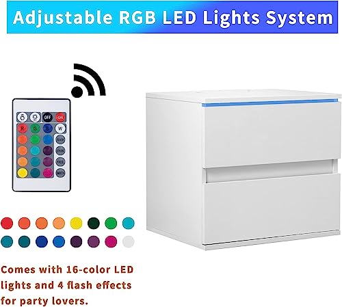 BKEKM Nightstands Bedside Tablewireless Charging Nightstand Remote Control Led Light-Dark End Table USB Charging 2 Drawers Bedside Cabinet Well Made