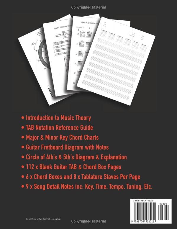 Guitar Blank Tablature & Chord Boxes: Includes introduction to music theory for guitar with explanations, diagrams, chord charts and TAB notation ... intermediate acoustic & electric guitarists