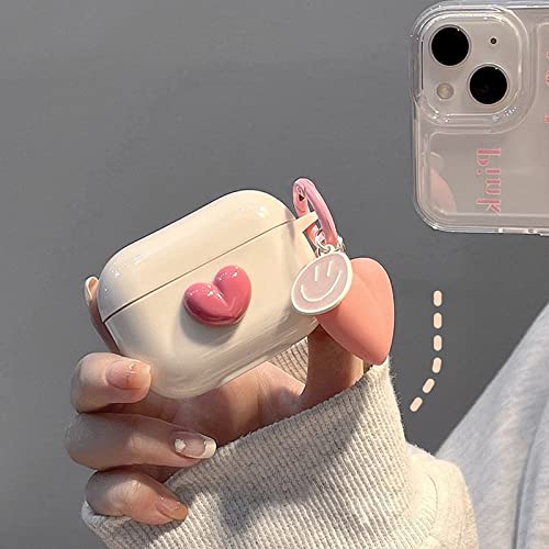 Compatible with AirPods Pro Case Cute Airpod Pro Case Cover Kawaii Cases Pink Heart Design Soft Silicone Case with Cute Keychain for Girls Women