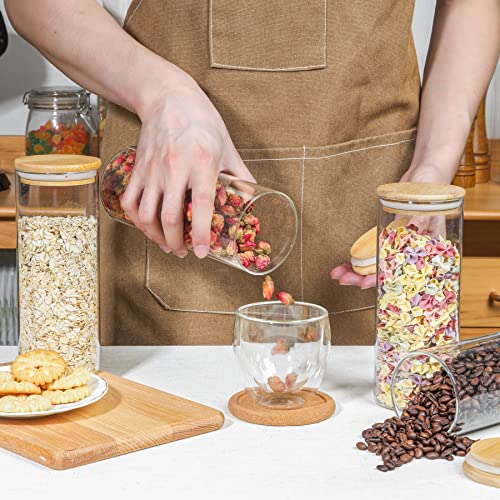 ComSaf Airtight Glass Storage Containers with Bamboo Lid (30oz Set of 3), Clear Food Storage Canisters with Lid, Kitchen Pantry Storage Jar for Flour Cereal Sugar Tea Coffee Beans Snacks, Round